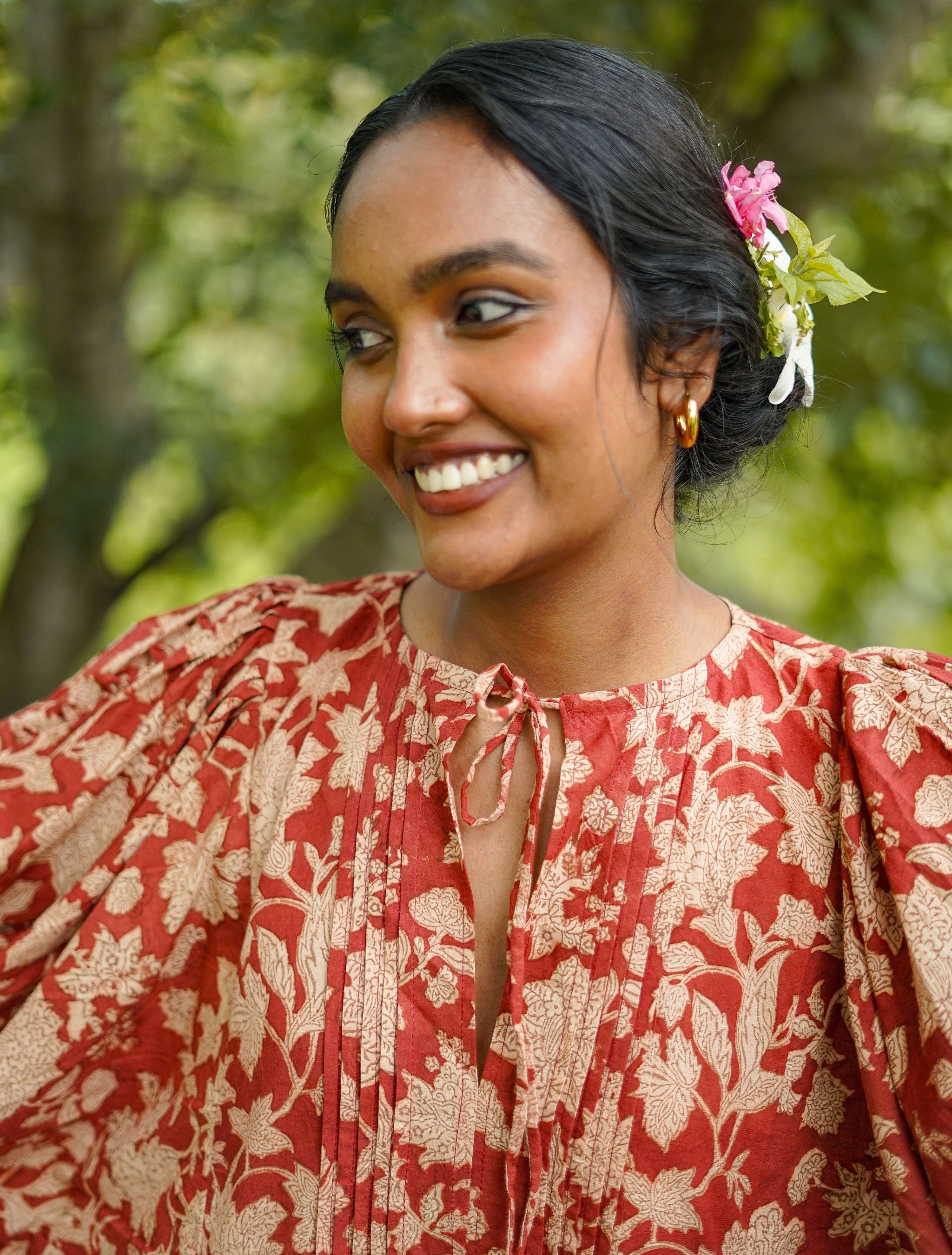 'Bloom' Limited Edition Hand-blockprinted Kalamkari Boho Dress (Red ...