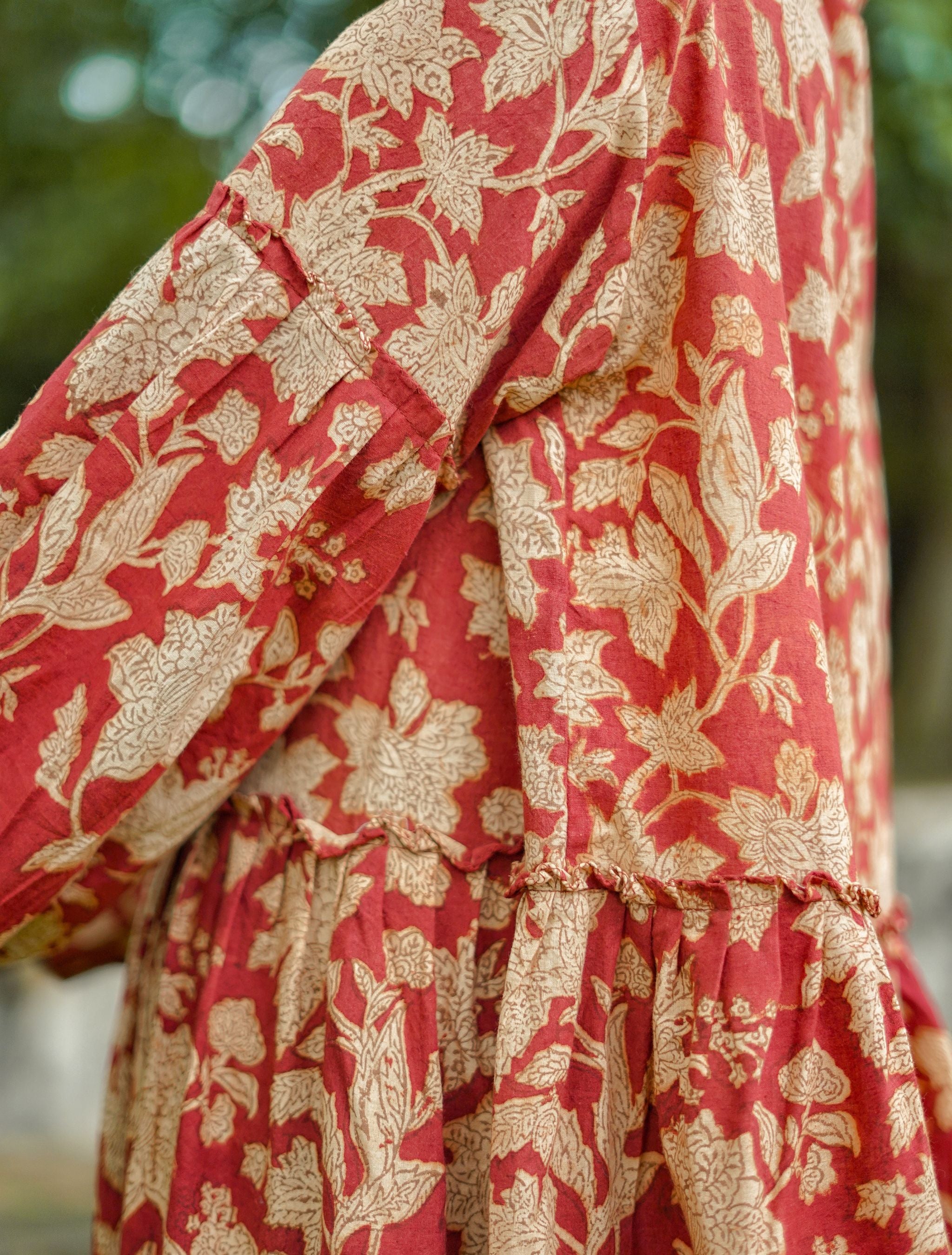 'Frida' Limited Edition Kalamkari Organic Cotton Boho Dress (Deep Red ...