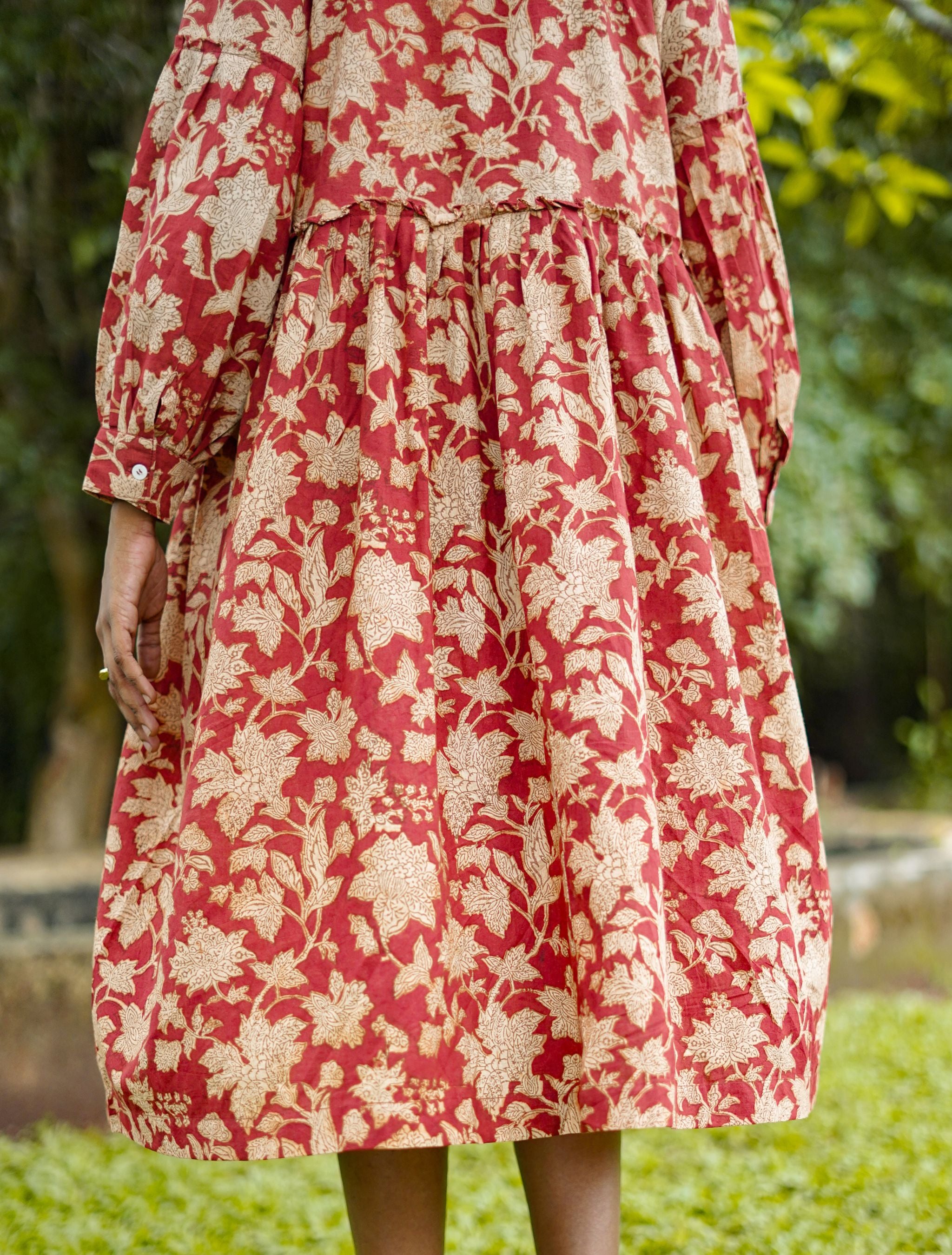 'Frida' Limited Edition Kalamkari Organic Cotton Boho Dress (Deep Red ...