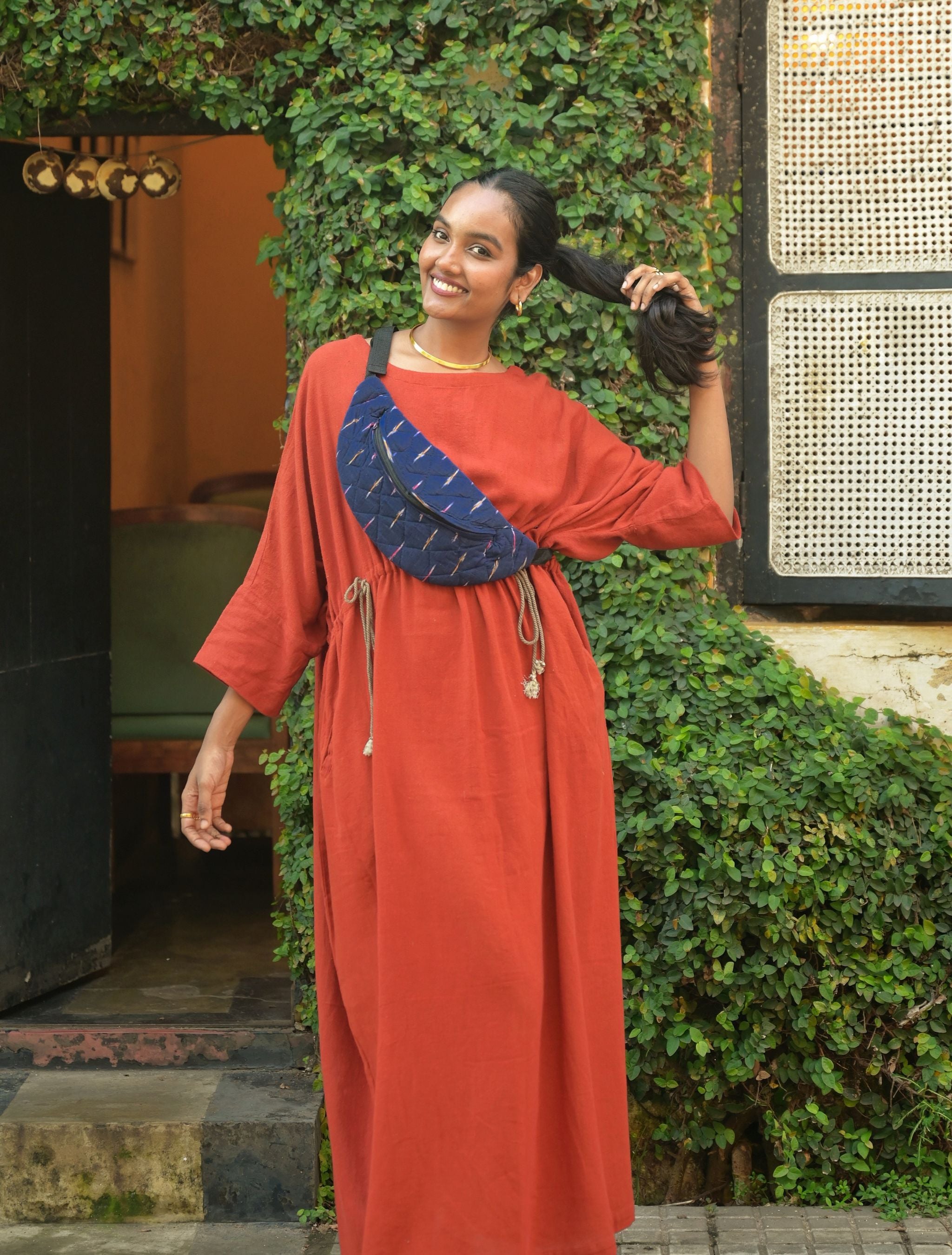 'Keya' Handwoven Ikat Pure Cotton Fanny Pack– Masala Chai