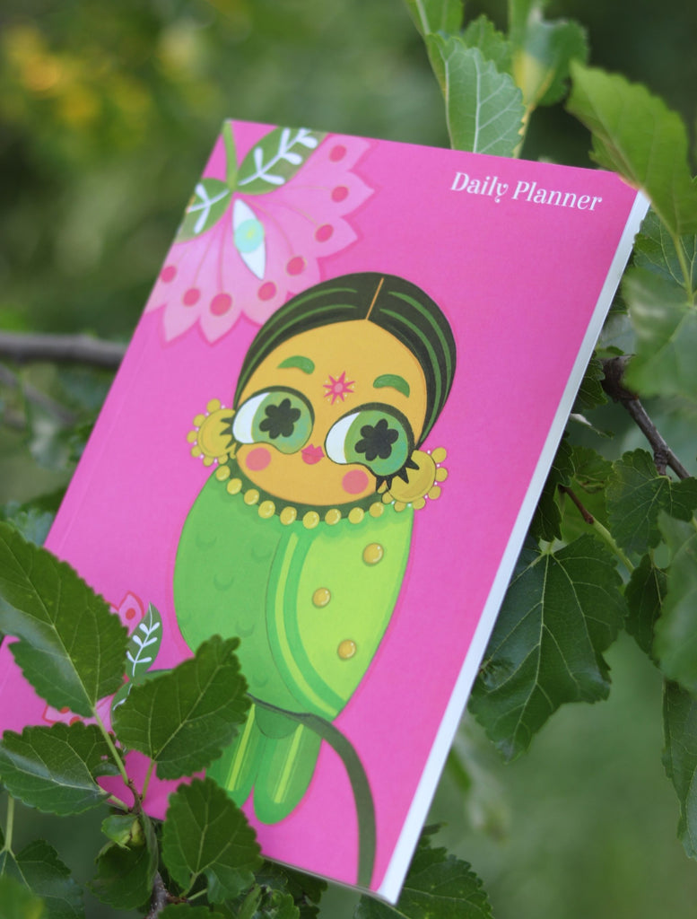 Kinnari Illustrated A5 Undated Daily Planner (Pink)– Masala-Chai-Designs