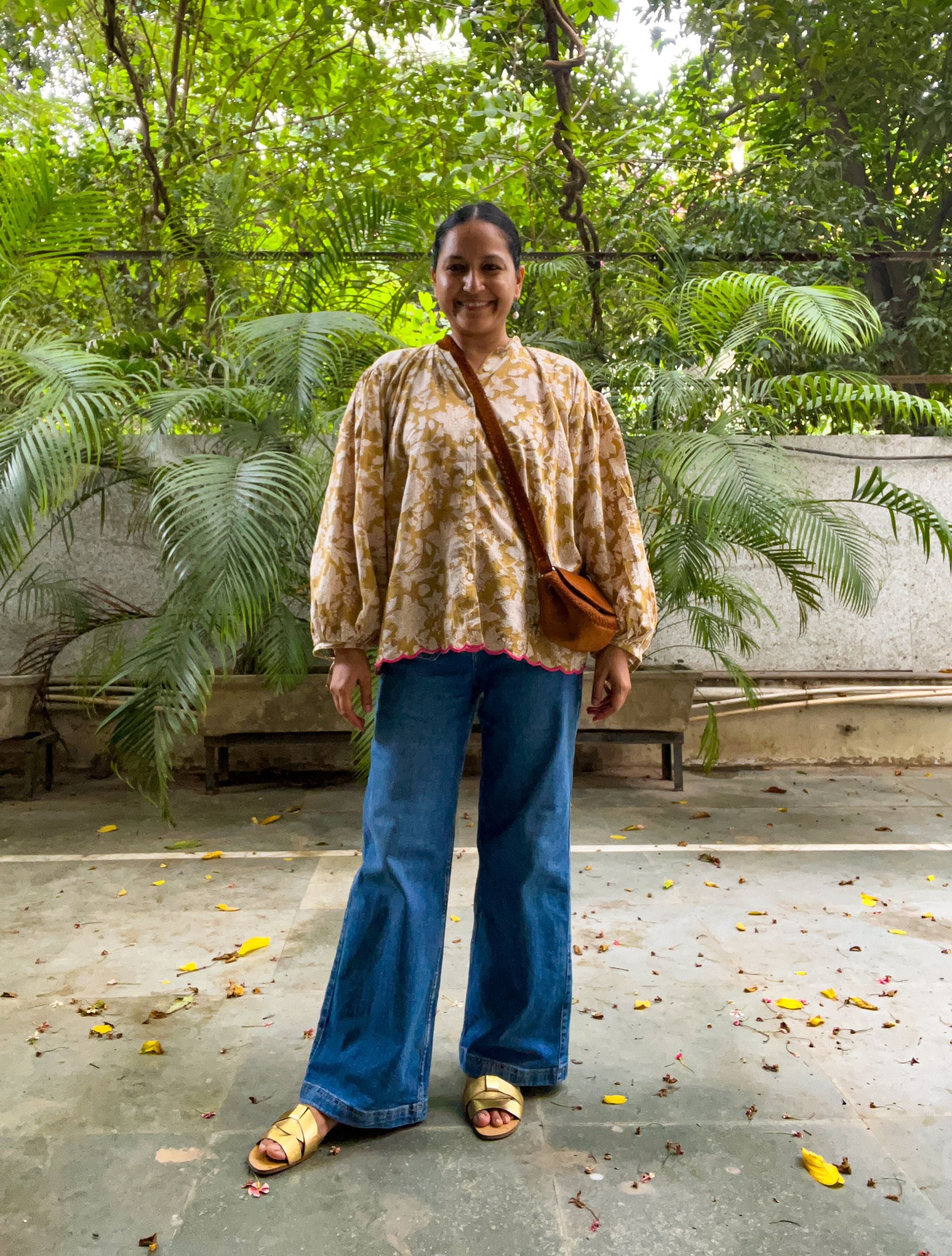 'Malti' Limited Edition Hand-blockprinted Kalamkari Boho Top (Mustard ...