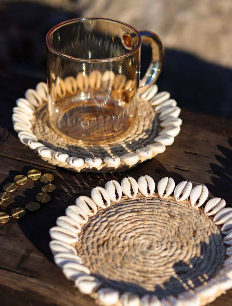 Banana Fibre & Cowrie Shells Coasters (Set of 2)– Masala Chai