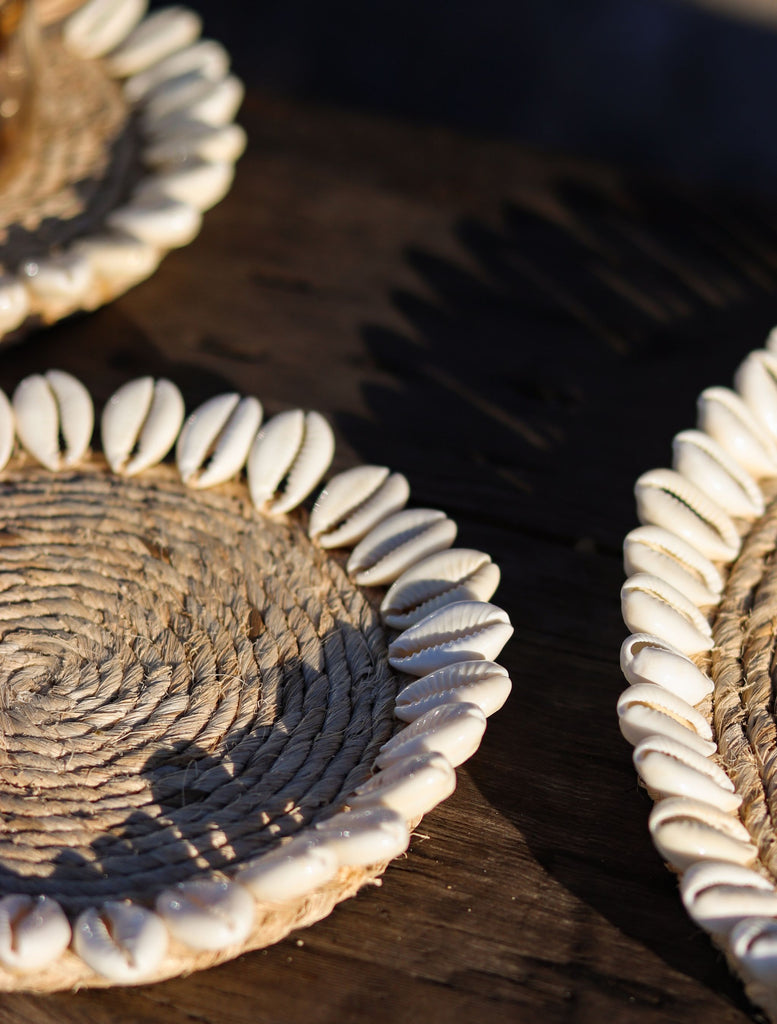 Banana Fibre & Cowrie Shells Coasters (Set of 2)– Masala Chai