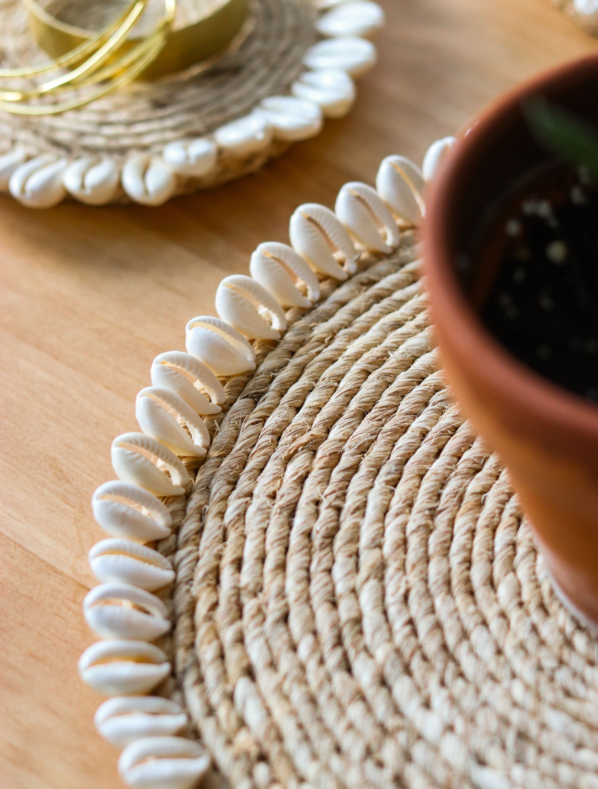 Banana Fibre Placemats with Cowrie Shells– Masala Chai