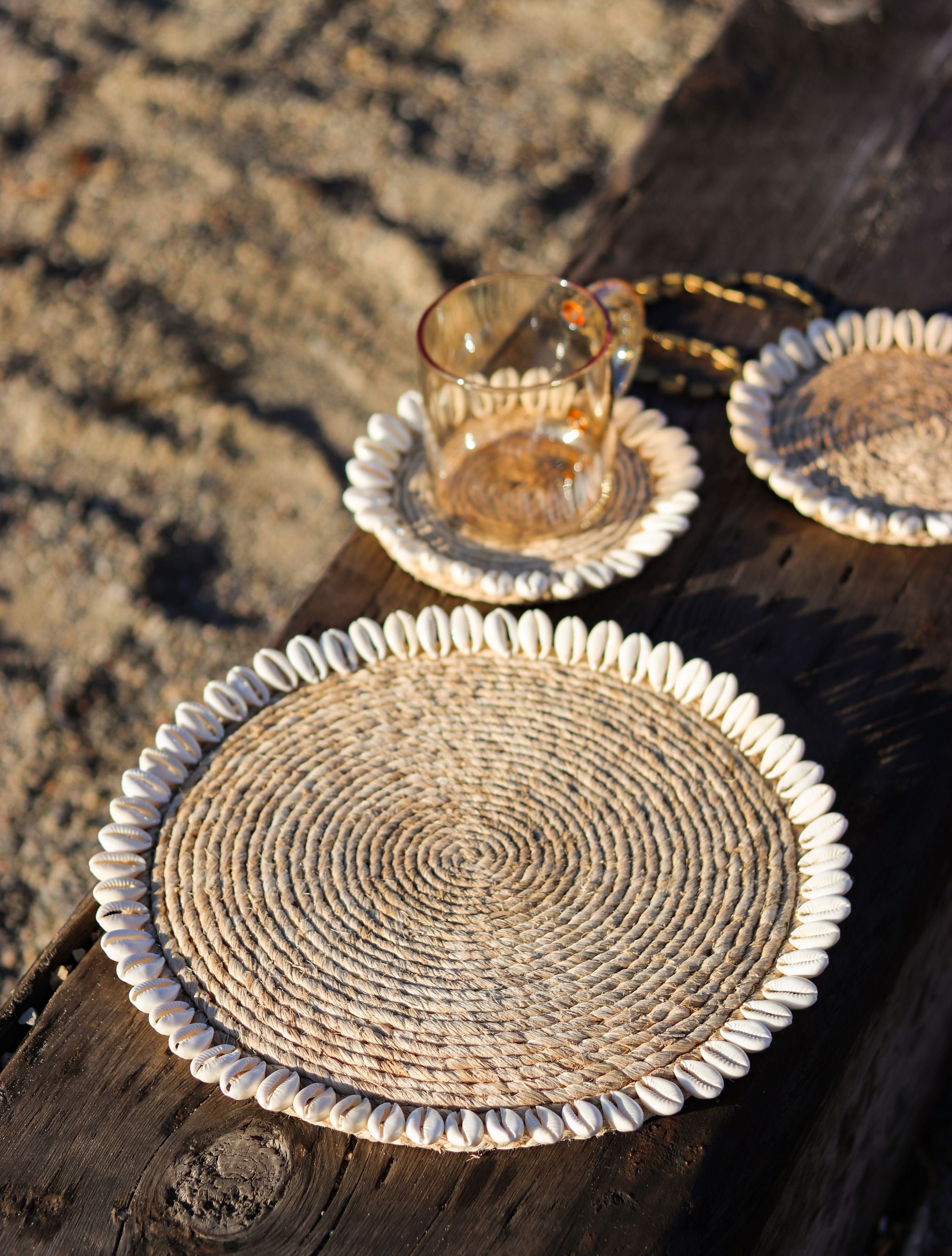 Banana Fibre Placemats with Cowrie Shells– Masala Chai