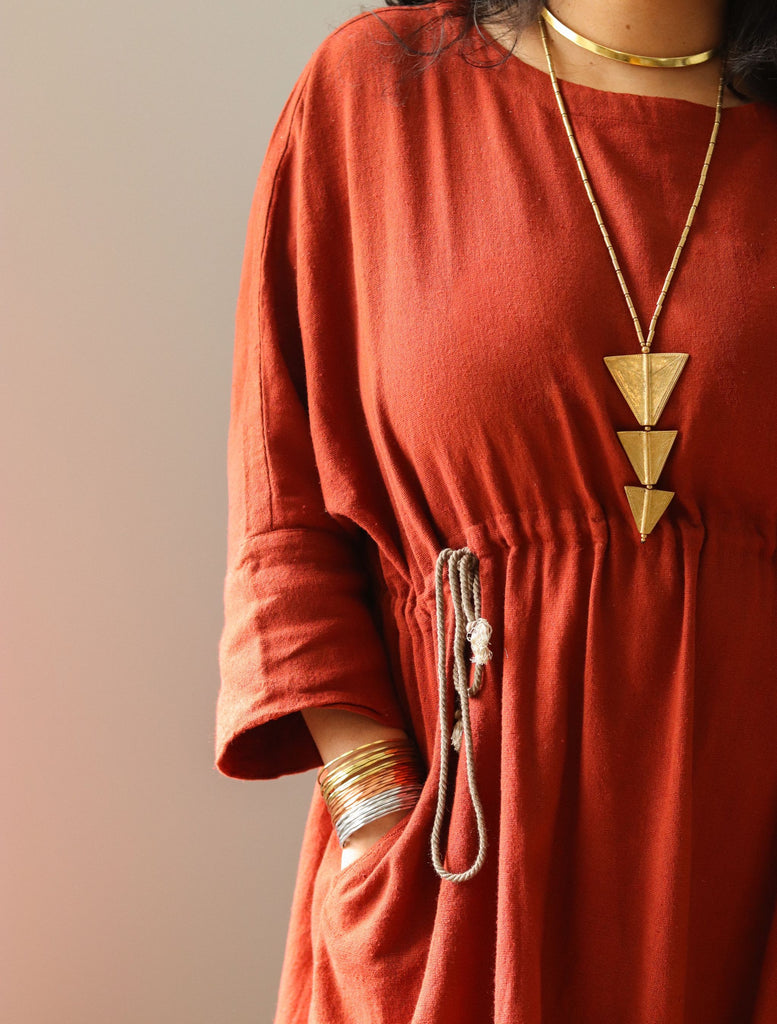 'Samah' in Brick - Handloom Cotton Boho Dress– Masala Chai