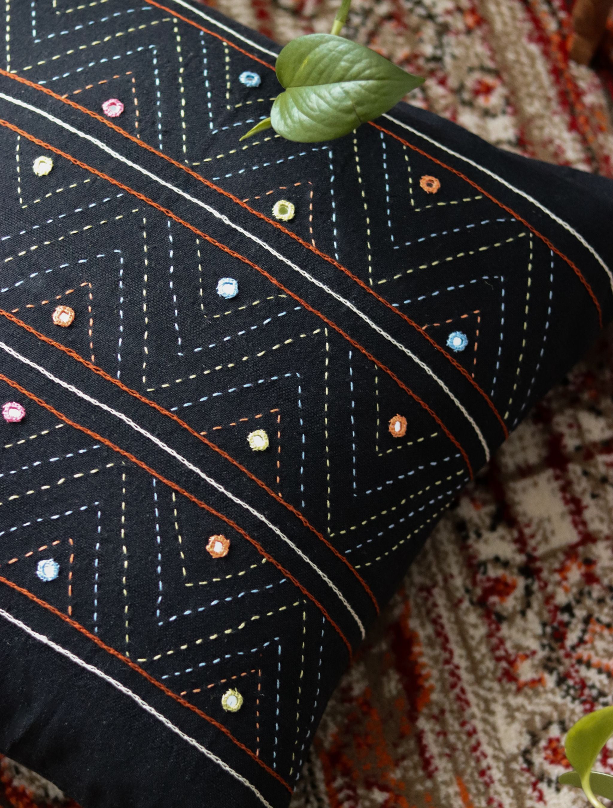 Shakti Hand-Embroidered Mirror-work Cushion Cover– Masala Chai